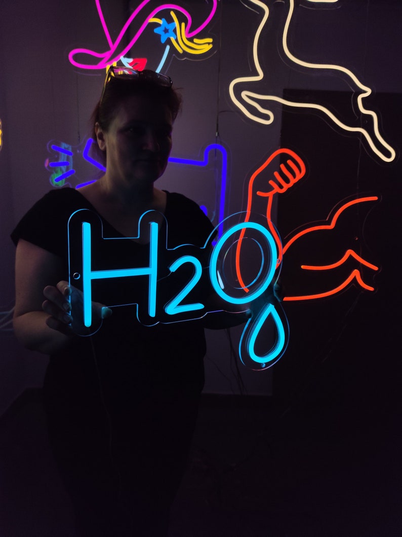 H2O Neon Sign, Water Molecule Neon Light, Drop Led Light, Custom Water ...