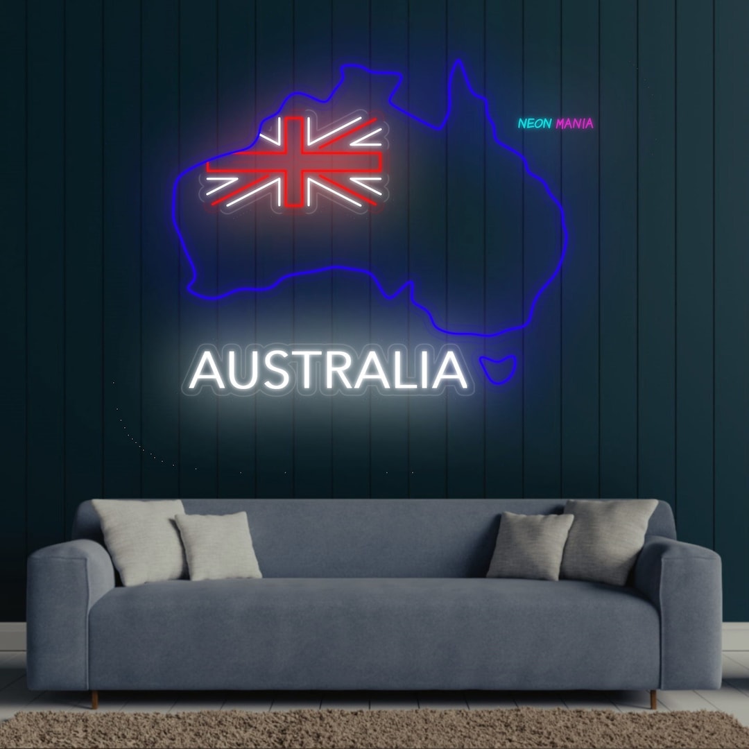 Letrero de neón con mapa de Australia, neón led de Australia del ...