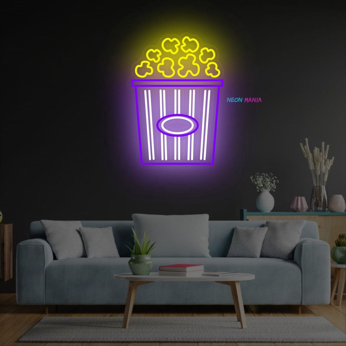 Popcorn Neon Sign Movie Time Led Sign Film Neon Cinema | Etsy