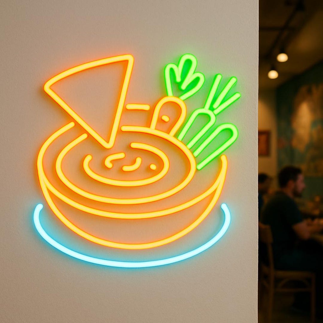 Hummus With Vegetables and Pita Neon Sign. Vegetarian Restaurants Light ...
