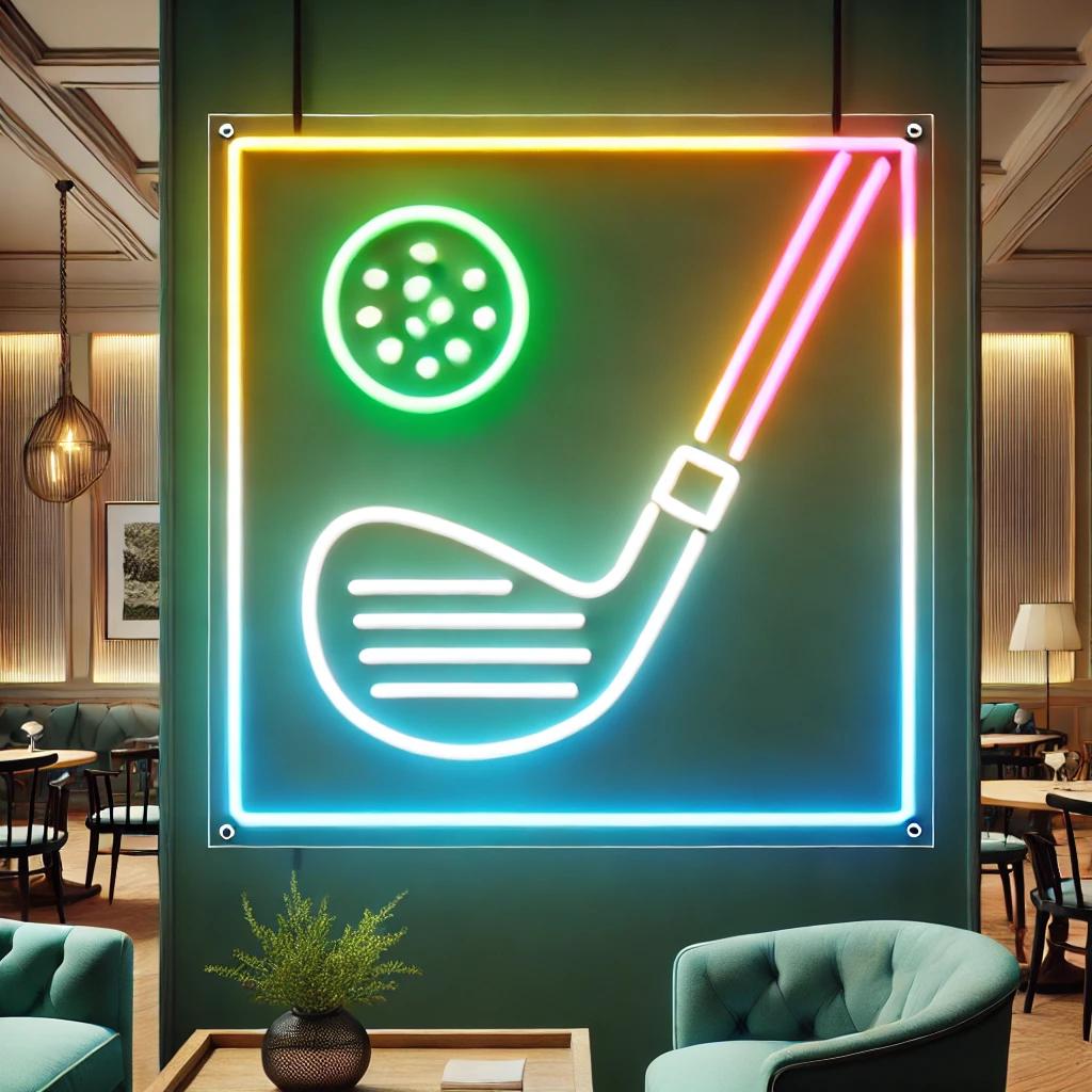 Custom Neon Golf Sign. Golf Ball, Hole With Flag, Golf Club, Flying ...