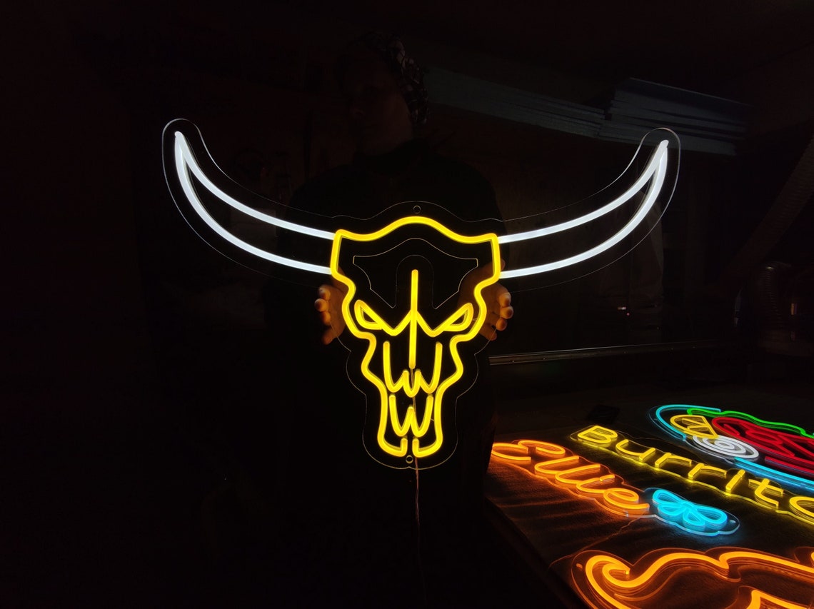 Bull Skull Neon Sign Cow Skull Led Neon Animal With Horns - Etsy