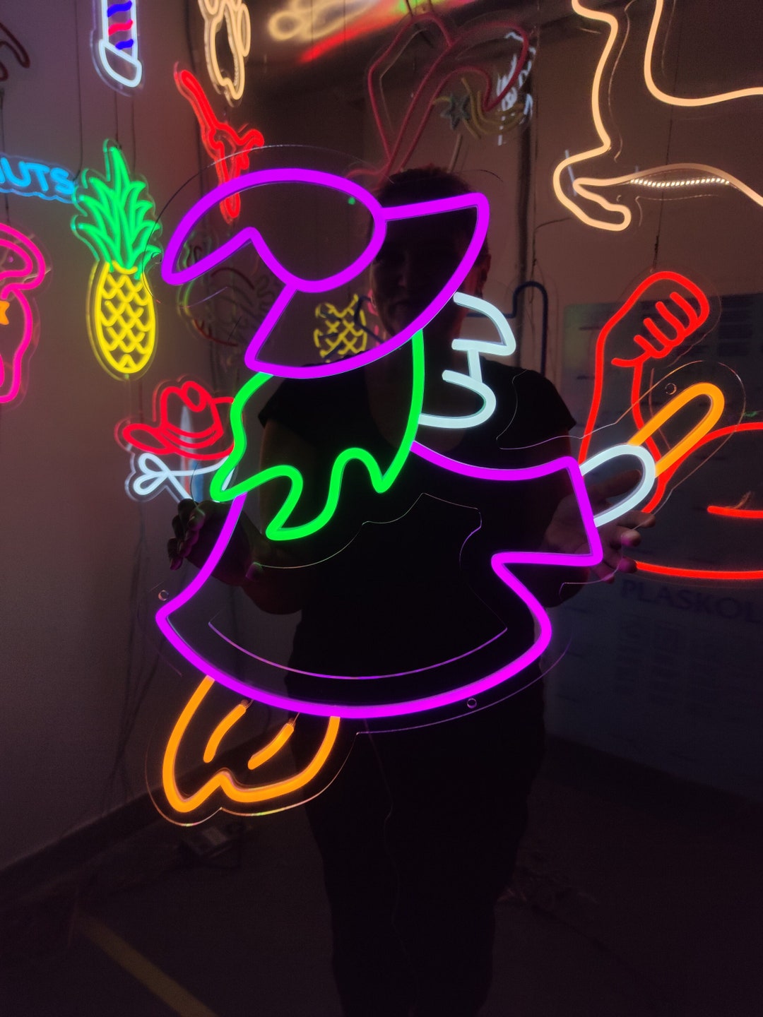 Witch Neon Sign, Halloween Light Sign, Harridan Led Light, Witch on a ...