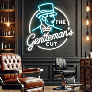 Barbershop Neon Sign. Cut and Shave, Barber & Whiskey, the Gentleman’s ...