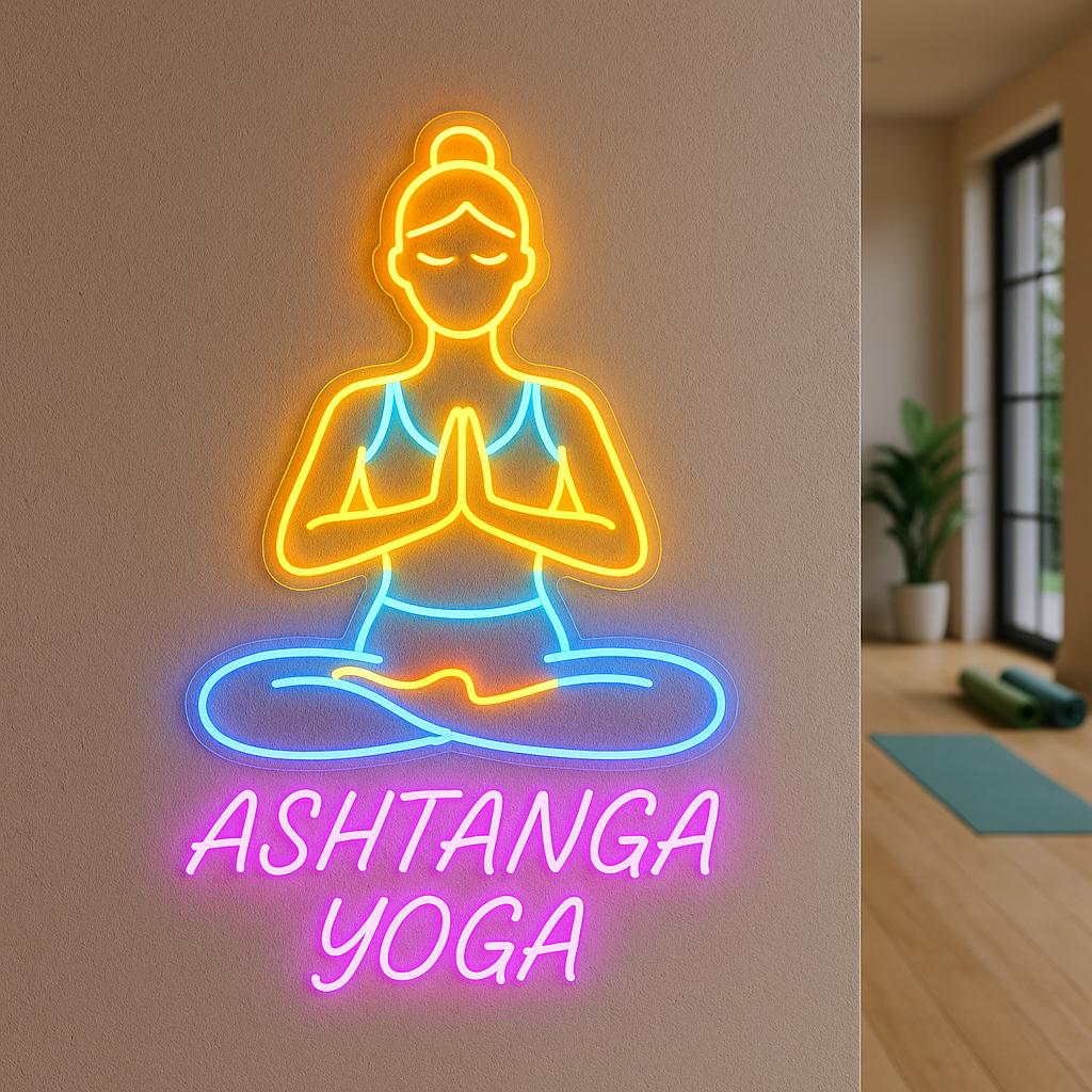 Ashtanga Yoga Neon Sign. Girl in Yoga Pose LED Sign. Yoga Studio Neon ...