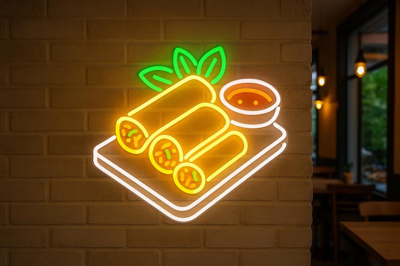 Spring Rolls Led Neon Sign. Chinese Cuisine Wall Decor. Healthy Spring ...