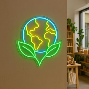 Earth Neon Sign. LED Decor of an Eco Products. Planet Neon Decor. LED ...