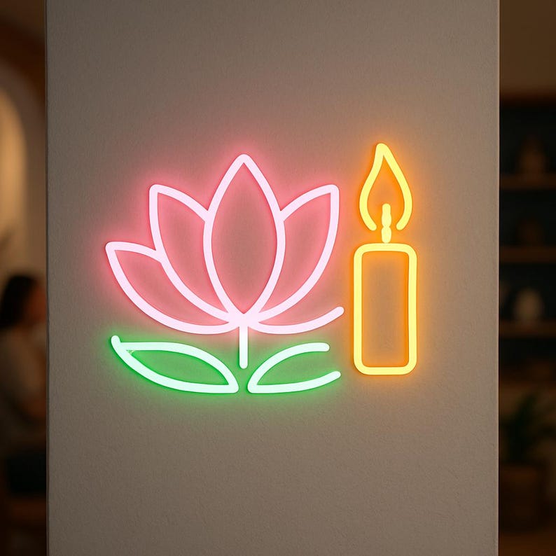 Lotus and Candle Neon Sign. Spa Salon Light. Massage Salons Led Sign ...