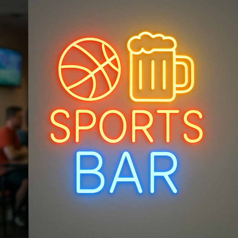 Sports Bar Neon Sign. Sports Light. Ball and Beer Mug Led Sign. Gift ...