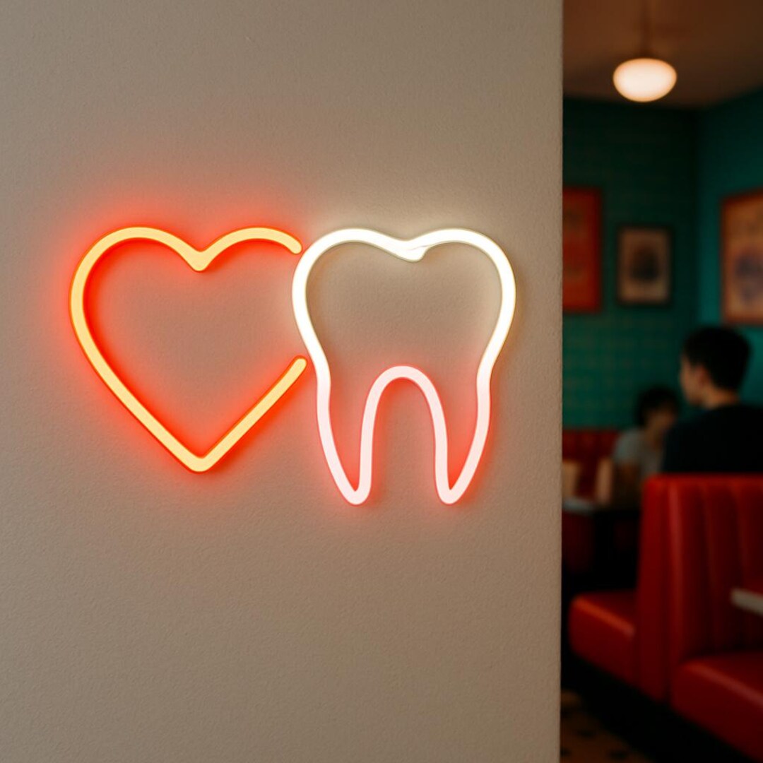 Heart and Tooth With Gums Neon Sign. Periodontology Light. Dental Care ...