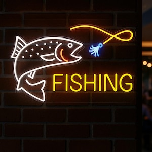 Fishing Neon Sign. Fisherman and Fish Led Sign. Fishing Shop Neon Decor ...