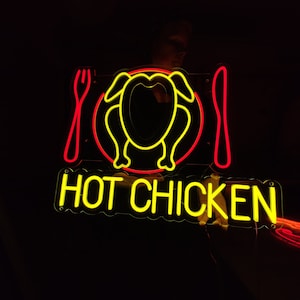 Hot Chicken Neon Sign, Chicken on the Plate Led Light, Roast Chicken ...