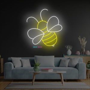 Bee Neon Sign, Bee Led Neon Light, Api Honeybee Led Night Light Sign ...