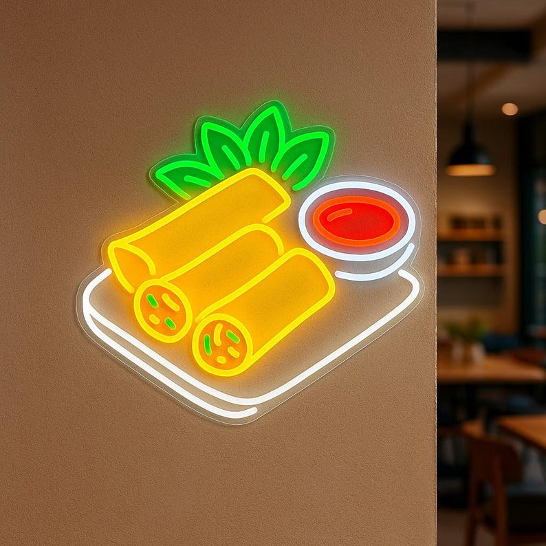 Spring Rolls Led Neon Sign. Chinese Cuisine Wall Decor. Healthy Spring ...