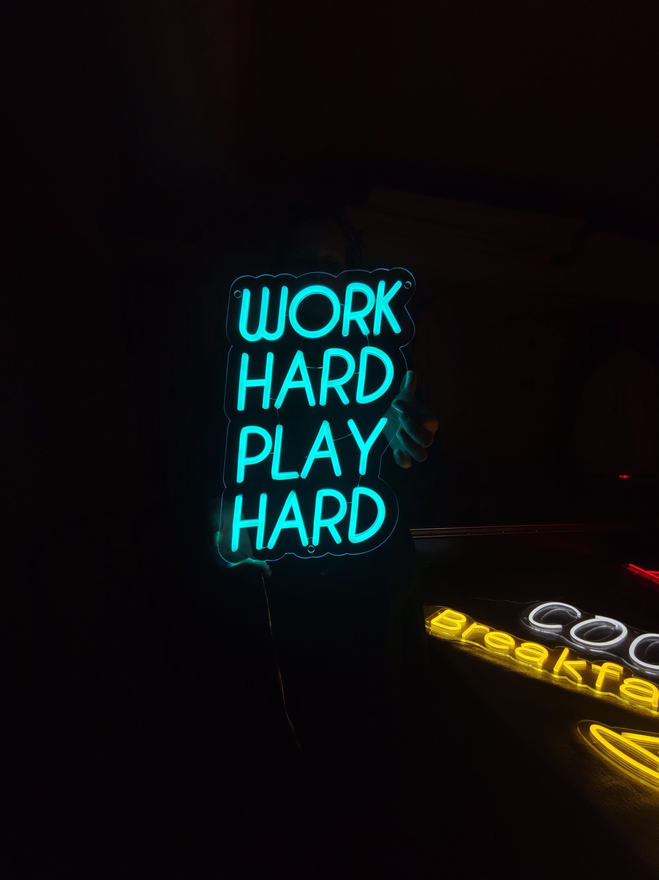 Work Hard Neon Sign Play Hard Neon Sign Custom Text Led - Etsy