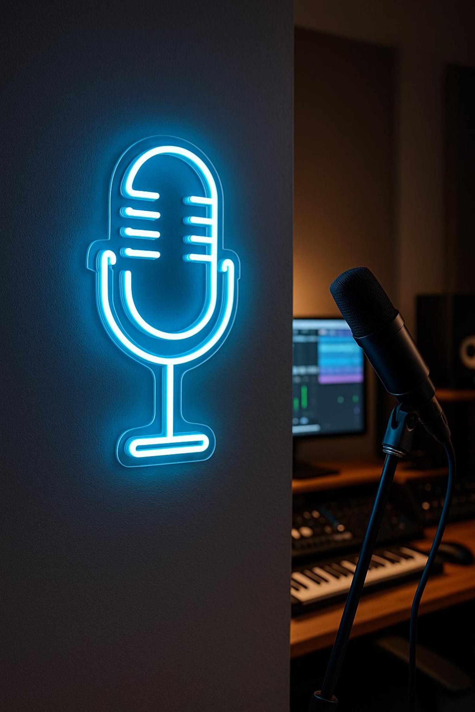 Music Studio Neon Sign. Recording in Progress, Sound On, Microphone ...