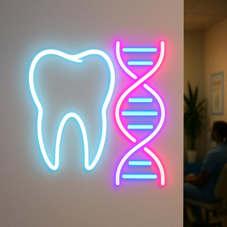Tooth and DNA Spiral Neon Sign. Dental Care Light. Polyclinic Led Sign ...