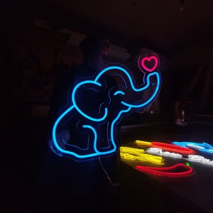 Elephant Neon Sign, Cute Baby Elephant Light Sign, Animal Baby Led Neon ...