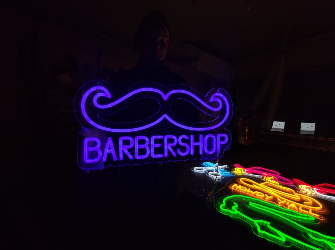 Barbershop Neon Sign Mustache Led Neon Barber Salon Led - Etsy