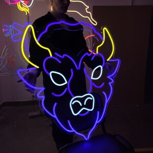 Bison Neon Sign, Bison Head Led Neon, Buffalo Light Sign, Animal Sign ...