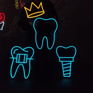 Tooth Neon Sign, Tooth With a Crown Led Neon, Medicine Led Light ...