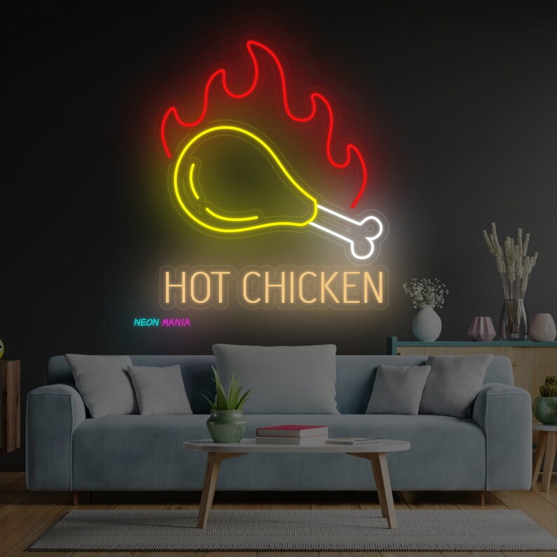 Hot Chicken Neon Sign Chicken Leg Neon Light Fried Chicken - Etsy