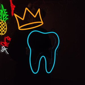 Tooth Neon Sign, Tooth With a Crown Led Neon, Medicine Led Light ...