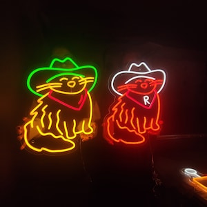 Cat in a Cowboy Hat Neon Sign, Cowboy Cat Led Sign, Western Decor Led ...