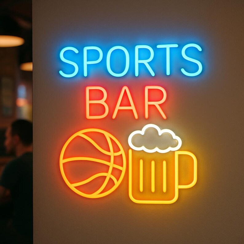Sports Bar Neon Sign. Sports Light. Ball and Beer Mug Led Sign. Gift ...