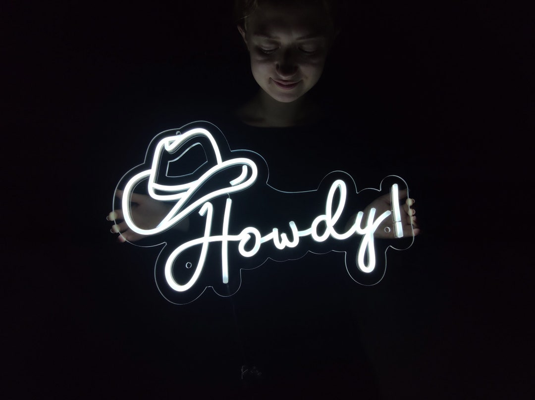 Howdy Neon Sign, Led Cowboy Hat Sign, Western Led Sign, North American ...