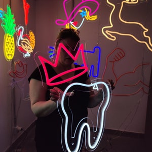 Tooth Neon Sign, Tooth With a Crown Led Neon, Medicine Led Light ...