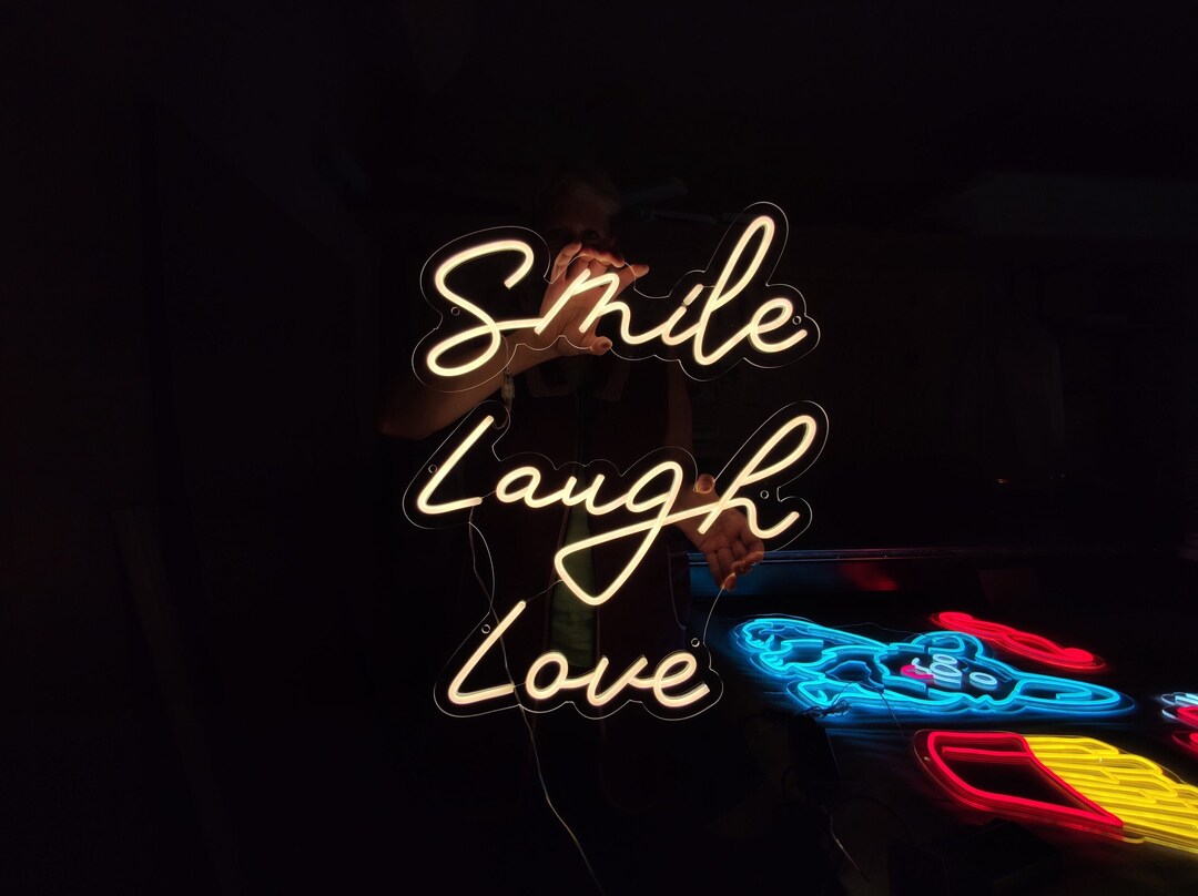 Smile Laugh Love Neon Sign, Love Led Neon, Smile Led Light, Custom Home ...