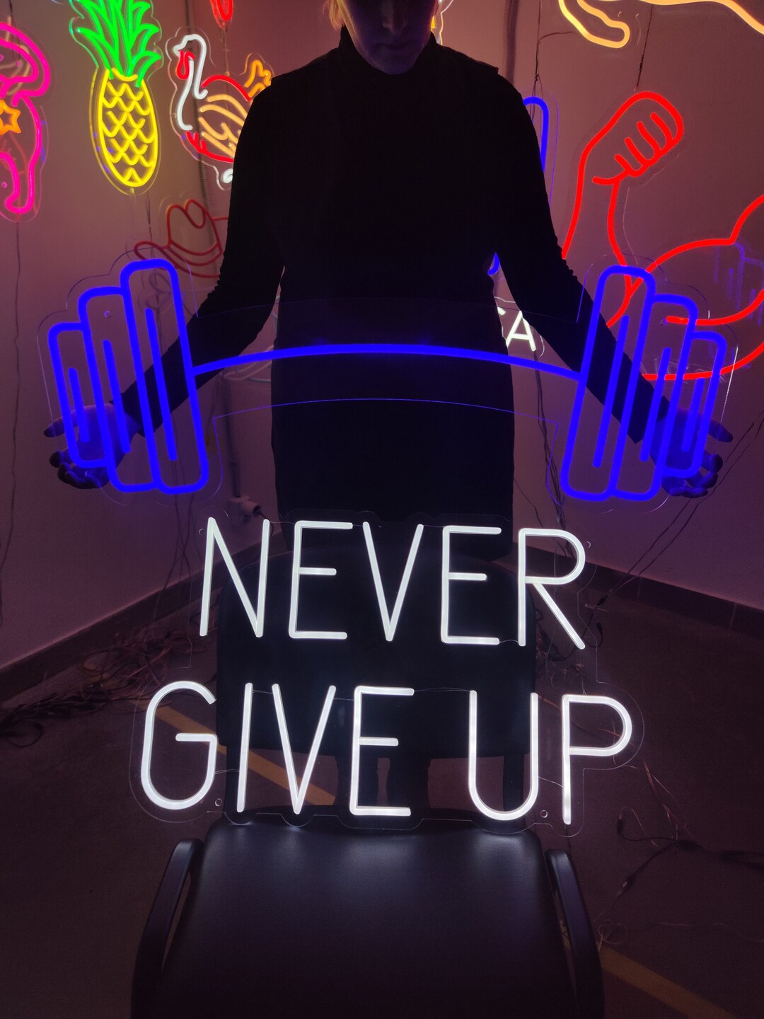 Never Give up Neon Sign, Dumbbell Led Sign, Barbell Led Neon, Sport Led ...