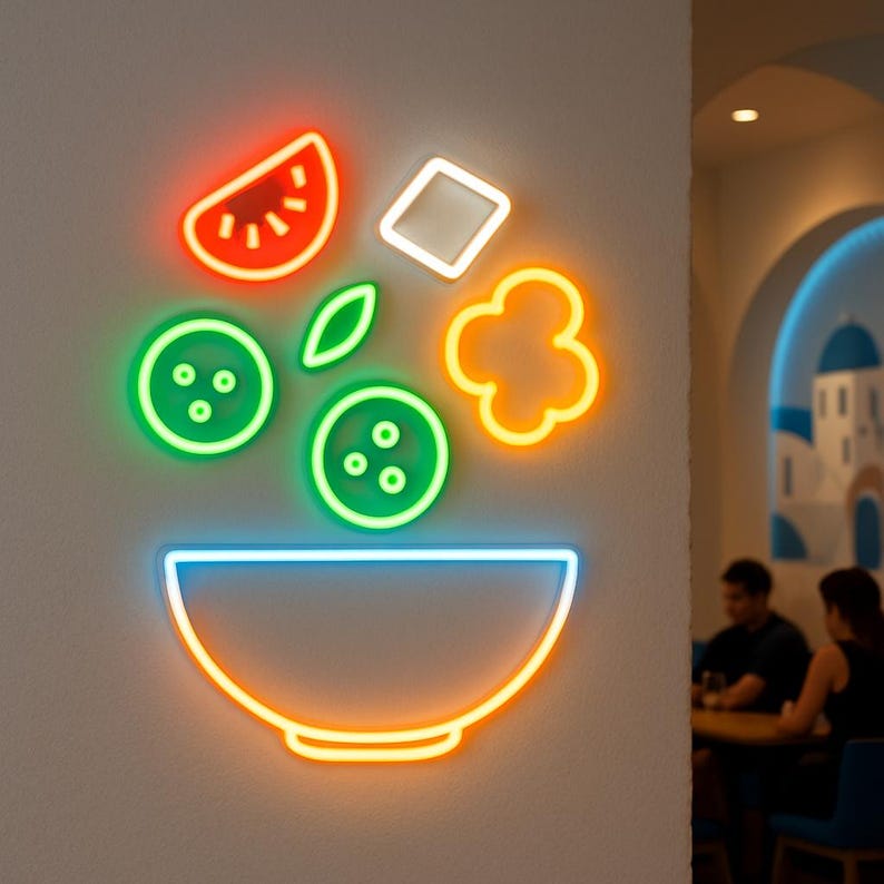 Greek Horiatiki Salad Neon Sign. Restaurant Light. Greek Cuisine Led ...