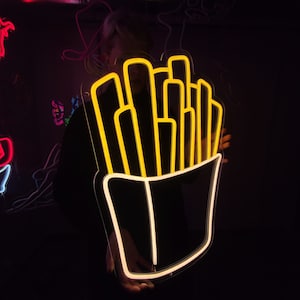 French Fries Neon Sign, Fried Potato Chips Neon Light, French Fries in ...