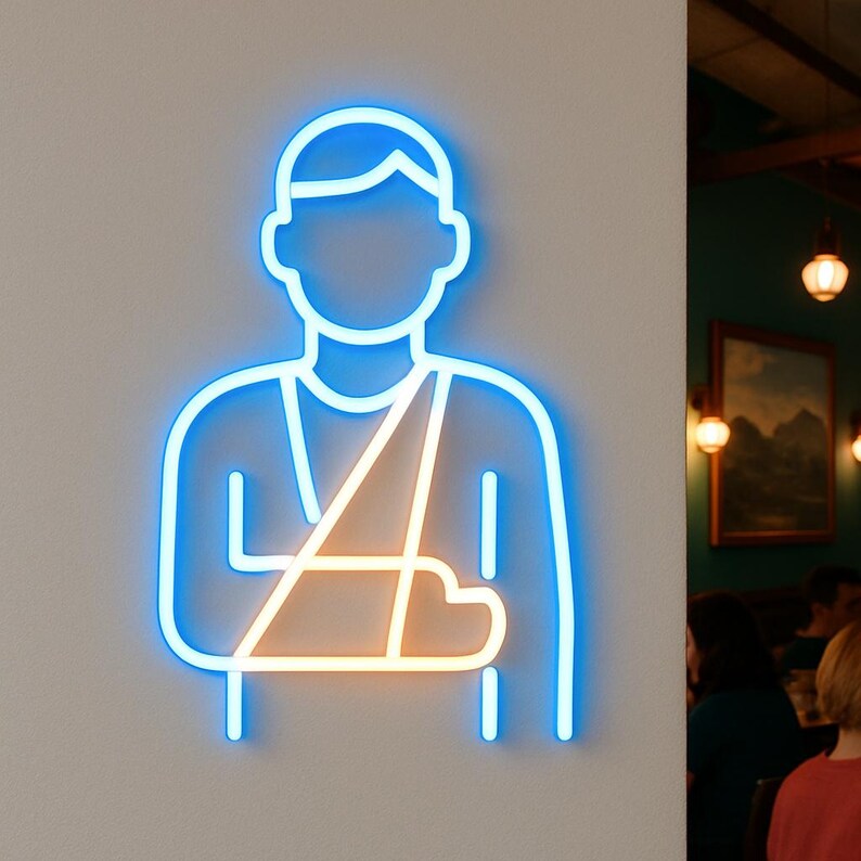 Man With Bandaged Arm Neon Sign. Trauma Center Light. Medical Centers ...