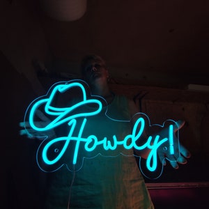 Howdy Neon Sign, Led Cowboy Hat Sign, Western Led Sign, North American ...