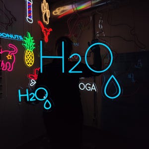 H2O Neon Sign, Water Molecule Neon Light, Drop Led Light, Custom Water ...