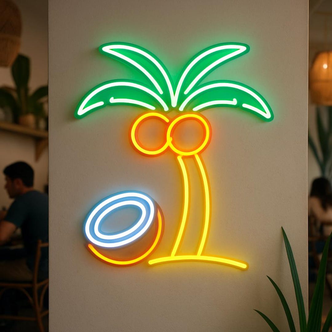 Coconut Palm Neon Sign. Living Room Light. Beach Bars Led Sign. Coconut ...