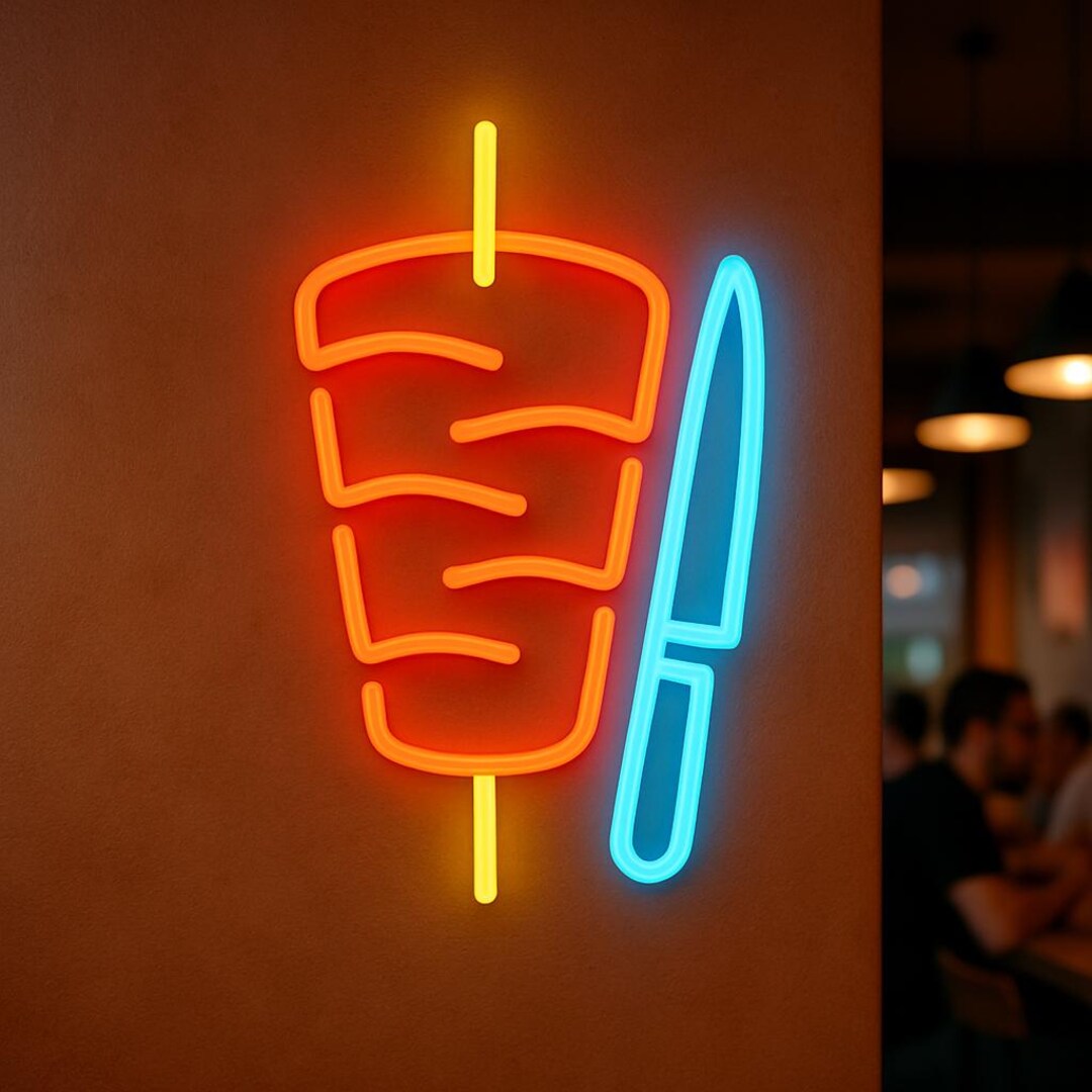 Doner Kebab Neon Sign, Meat With Knife Neon Light, Shawarma Led Light ...