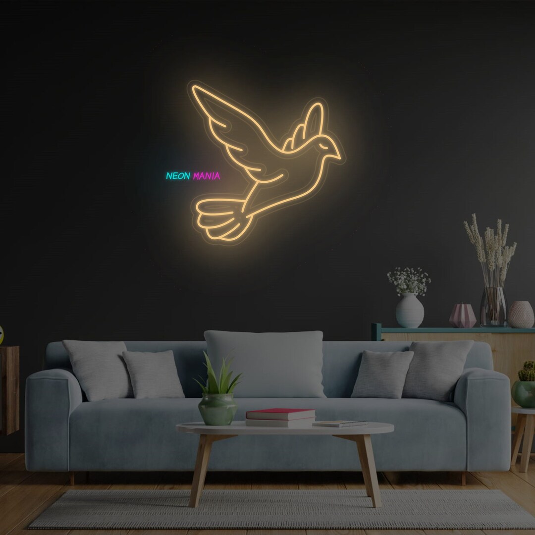 Dove Neon Sign, Flying Dove Led Light Sign, Custom Dove of Peace Neon ...