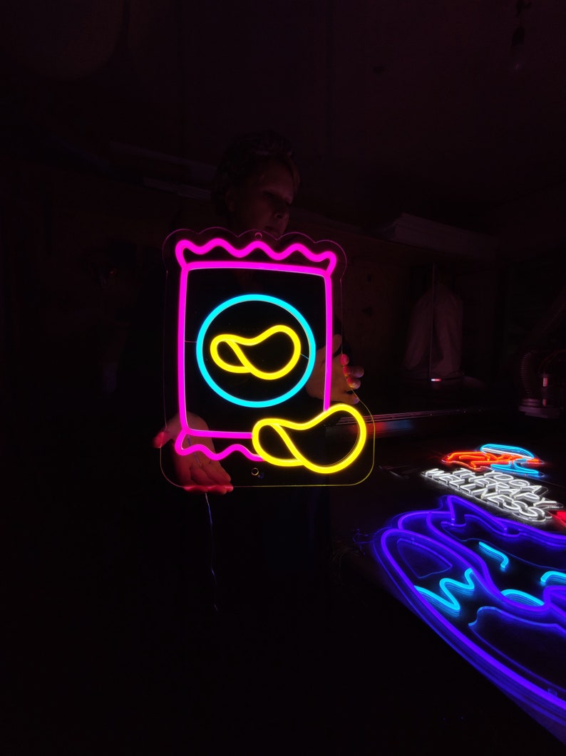 Chips Neon Sign Crisps Led Light Potato Chips Bag Neon - Etsy