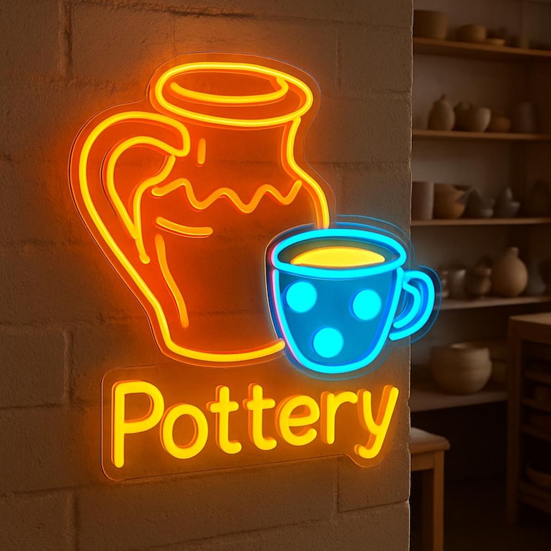 Pottery Studio Neon Decor. Pottery Neon Sign. Clay Artisan Neon Sign ...