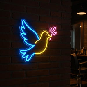Dove Neon Sign. Flying Dove With Olive Branch LED Light Sign. Dove of ...