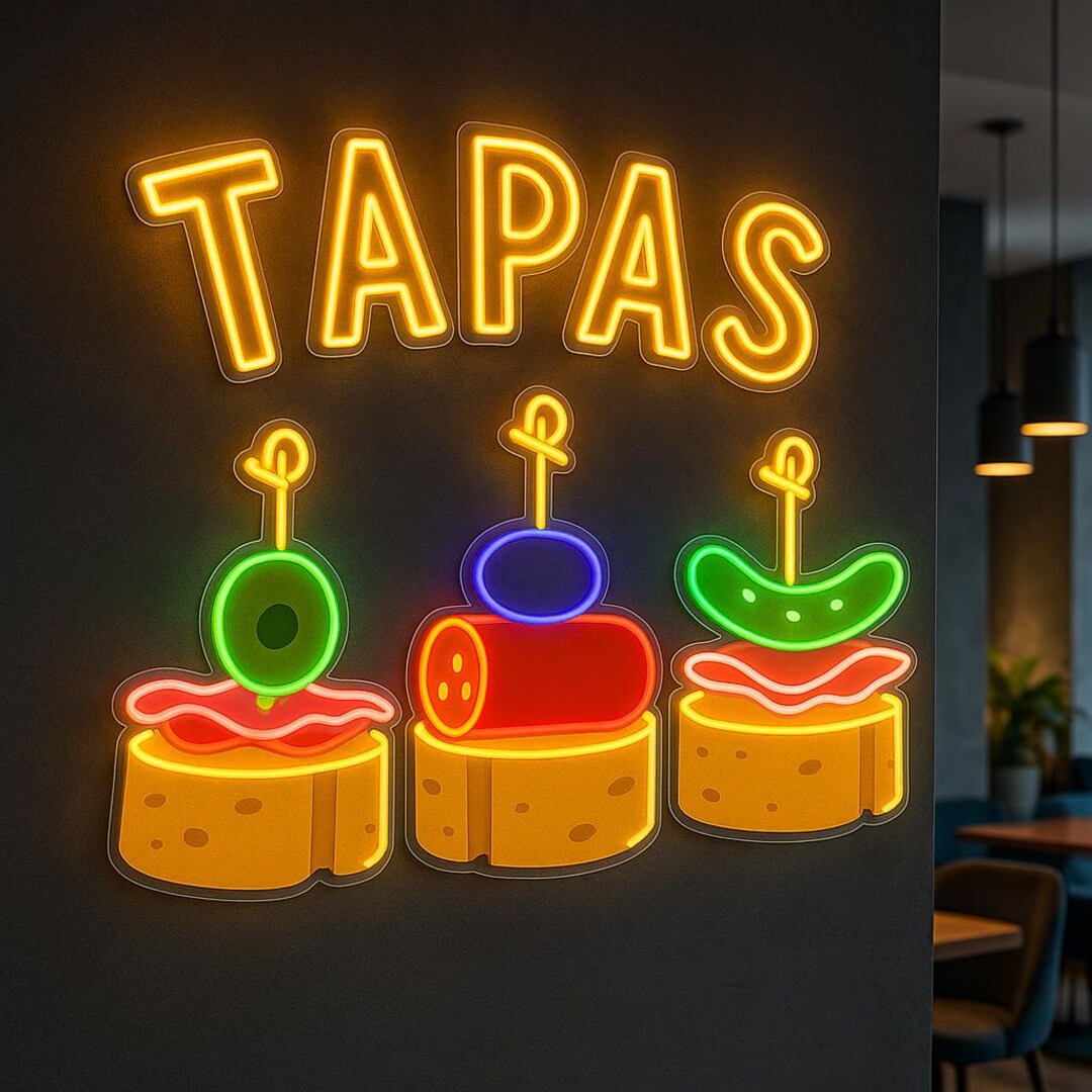 Tapas Neon Sign. Spanish Cuisine Led Decor. Snack Wall Decor. Canapés ...