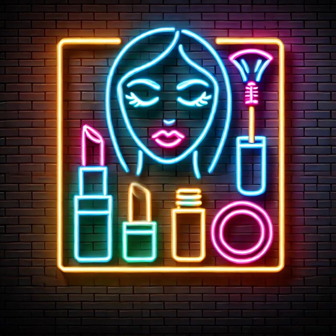 Custom Beauty Salon Neon Sign. Perfume, Heart, Eyelashes, Face With ...