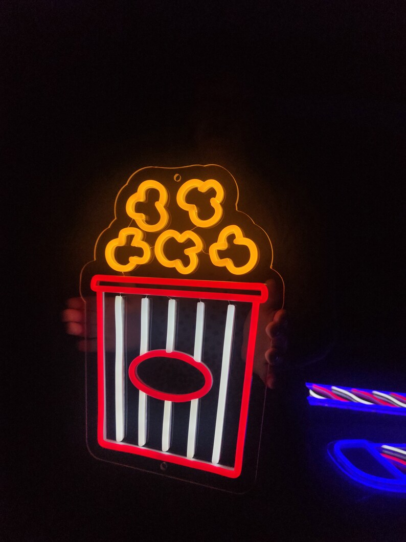 Popcorn Neon Sign Movie Time Led Sign Film Neon Cinema - Etsy