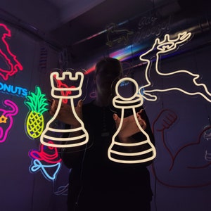 Chess Rook Neon Sign, Chess Club Led Light Sign, Custom Chess Pieces ...