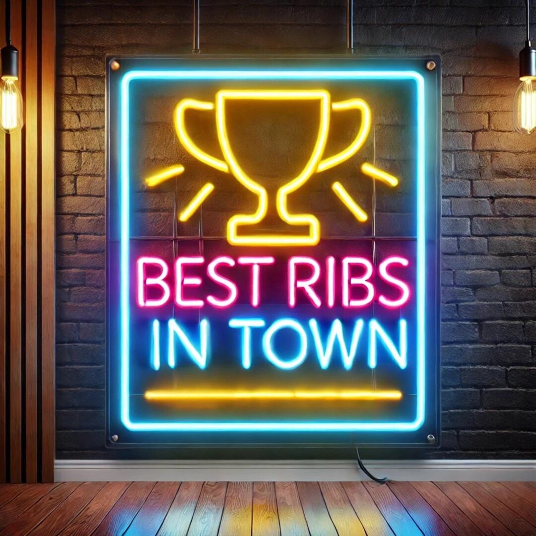 Custom Barbecue Neon Sign. BBQ Time, Steakhouse, Best Ribs in Town ...