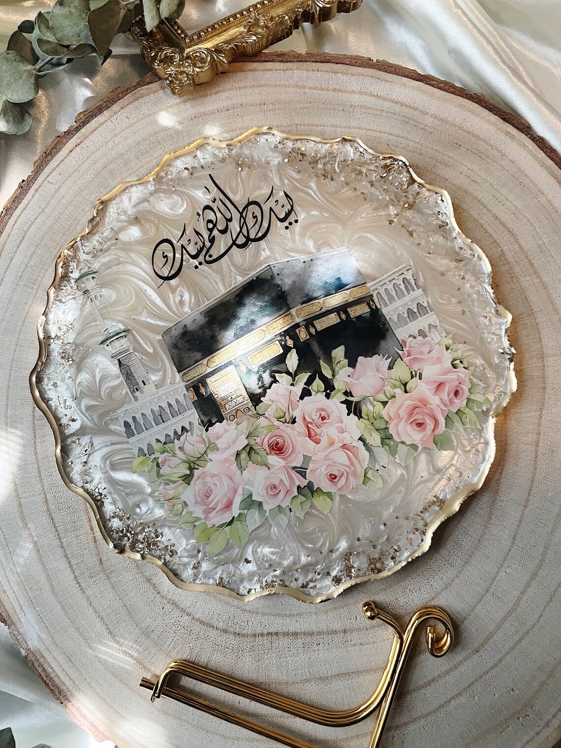 Umrah and Hajj Resin 3D Floral Plaques With Stand | Islamic Gift Set ...